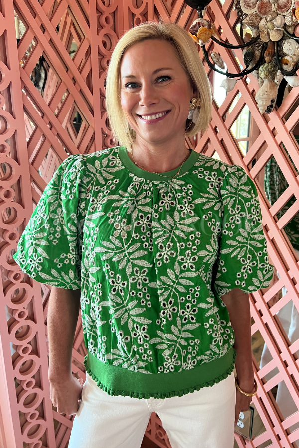 Barclay top, green – Mimi Seabrook