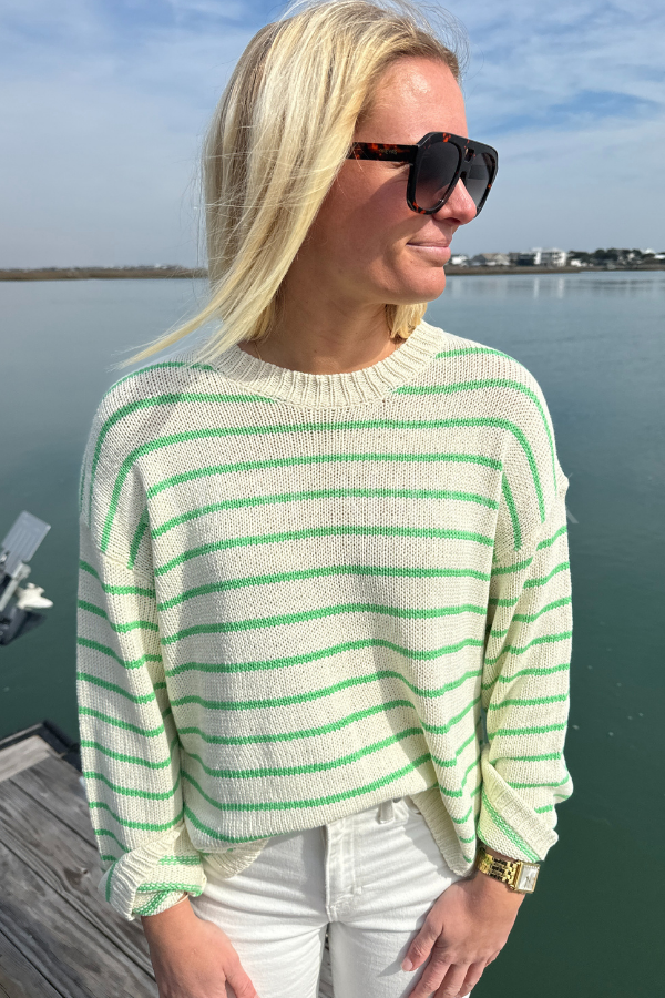 Linney sweater, green cream – Mimi Seabrook